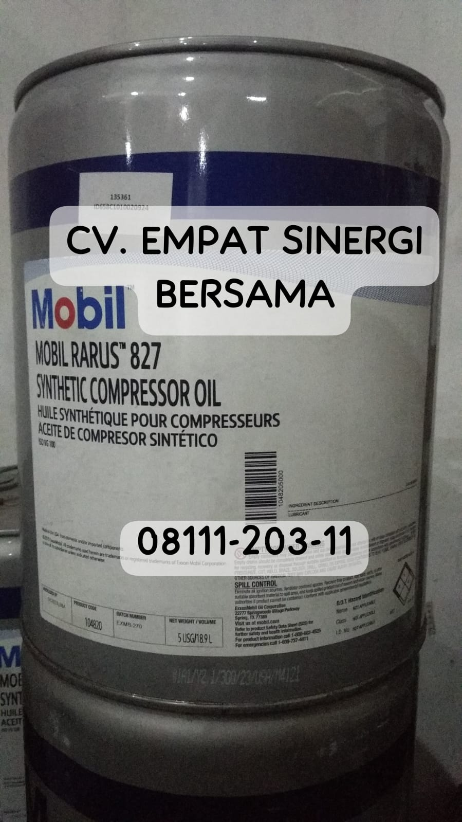 Mobil Rarus 827 iso VG 100 Synthetic Compressor Oil – CV. EMPAT SINERGI ...