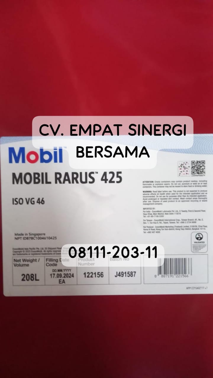 Mobil Rarus 425 iso vg 46, Screw Compressor Oil – CV. EMPAT SINERGI BERSAMA